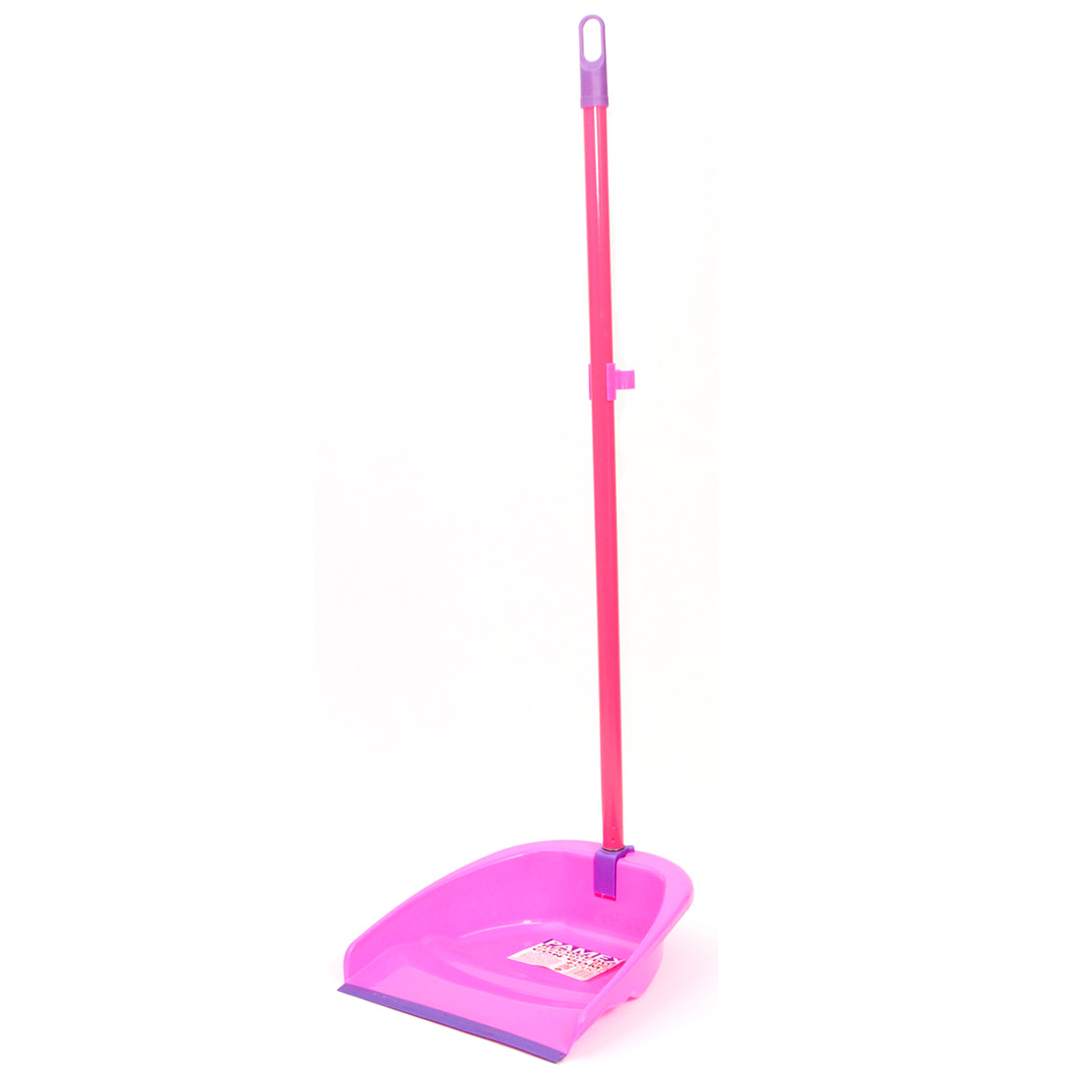 Recogedor plástico engomado con palo plegable 87cm Rosa
