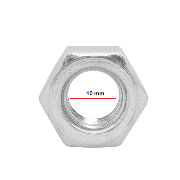 Tuerca Hexagonal plana M10 diametro interior (7 uds) 10 mm Gris