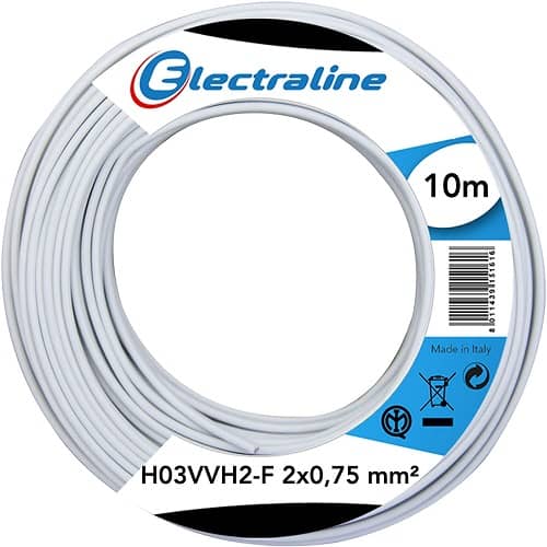 Cable electrico manguera H03VVH2-F seccion 2x0.75 mm 10 M Blanco