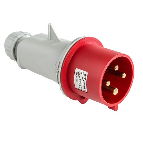 Base enchufe industrial macho 3P+T 380V IP44 aerea 32 A Rojo