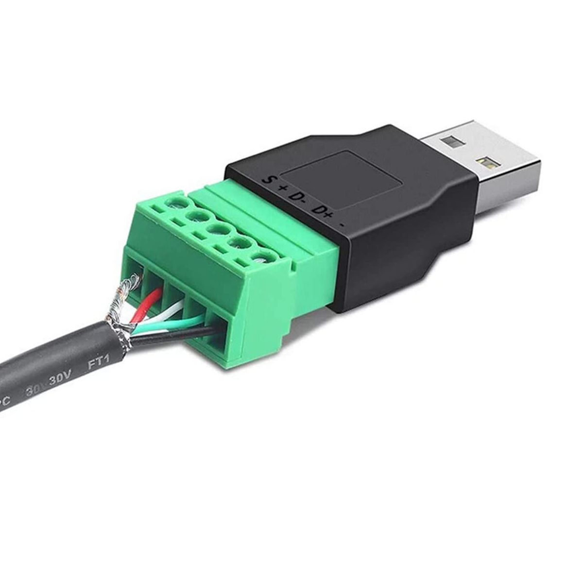 Conector USB macho terminal de tornillo 5 pin Negro